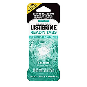 Listerine Ready! Tabs Chewable Tablets with Soft Mint Flavor, Revolutionary 4-Hour Fresh Breath Tablets to Help Fight Bad Breath On-the-Go, Sugar-Free, Alcohol-Free & Gluten-Free, 8 ct