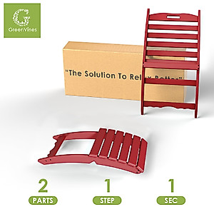 GREENVINES Folding-Xavier-Chairs Set of 4 | Wave | Portable Adirondack-Chair | HDPE Plastic | All Weather Fire-Pit Chair | Red | for Beach Outdoor Deck Poolside Garden Patio Porch Fishing