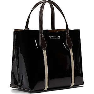 Tory Burch Women's Perry Small Triple Compartment Tote Black Patent Leather