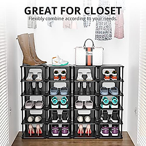 ZOINLIY Stackable Shoe Rack for Small Space, 4 Tiers 2 Columns Shoe Rack Organizer for Closet, Bedroom, Entryway, Black Free Standing Shoe Shelf, Shoe Cubby, 10.2" D x 19.2" W x 16.9" H