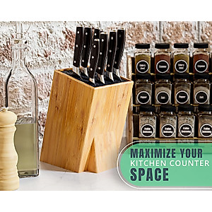 XL Large Universal Knife Block without Knives - Bamboo Countertop Knife Holder w/Removable Bristles - Convenient & Versatile for Any Knife Size