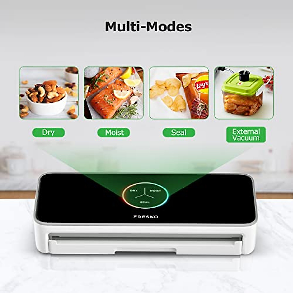 FRESKO Full Automatic Vacuum Sealer Machine for seal a meal, LED Touch Food Sealer with Bags, ETL Certified (White)