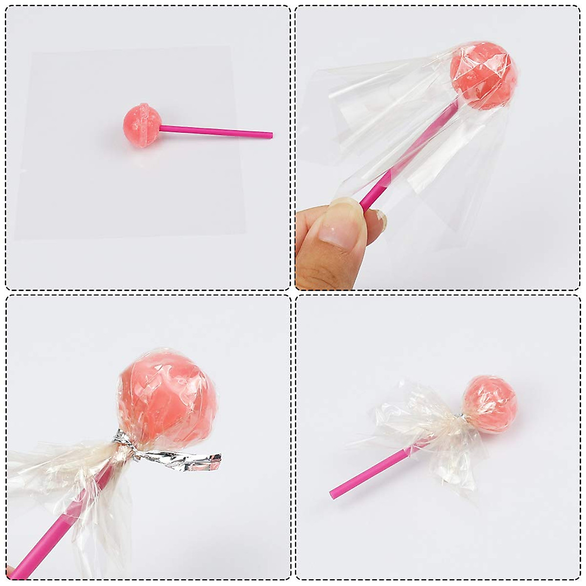 Juome 1000 Sheets Candy Wrappers Clear Cellophane Wrap Roll 5x5 Inches Candy Caramel and Chocolate Wrapper for Treats, Lollipop, Gummies, Saran Wrap& Cake Pop Making Supplies, etc