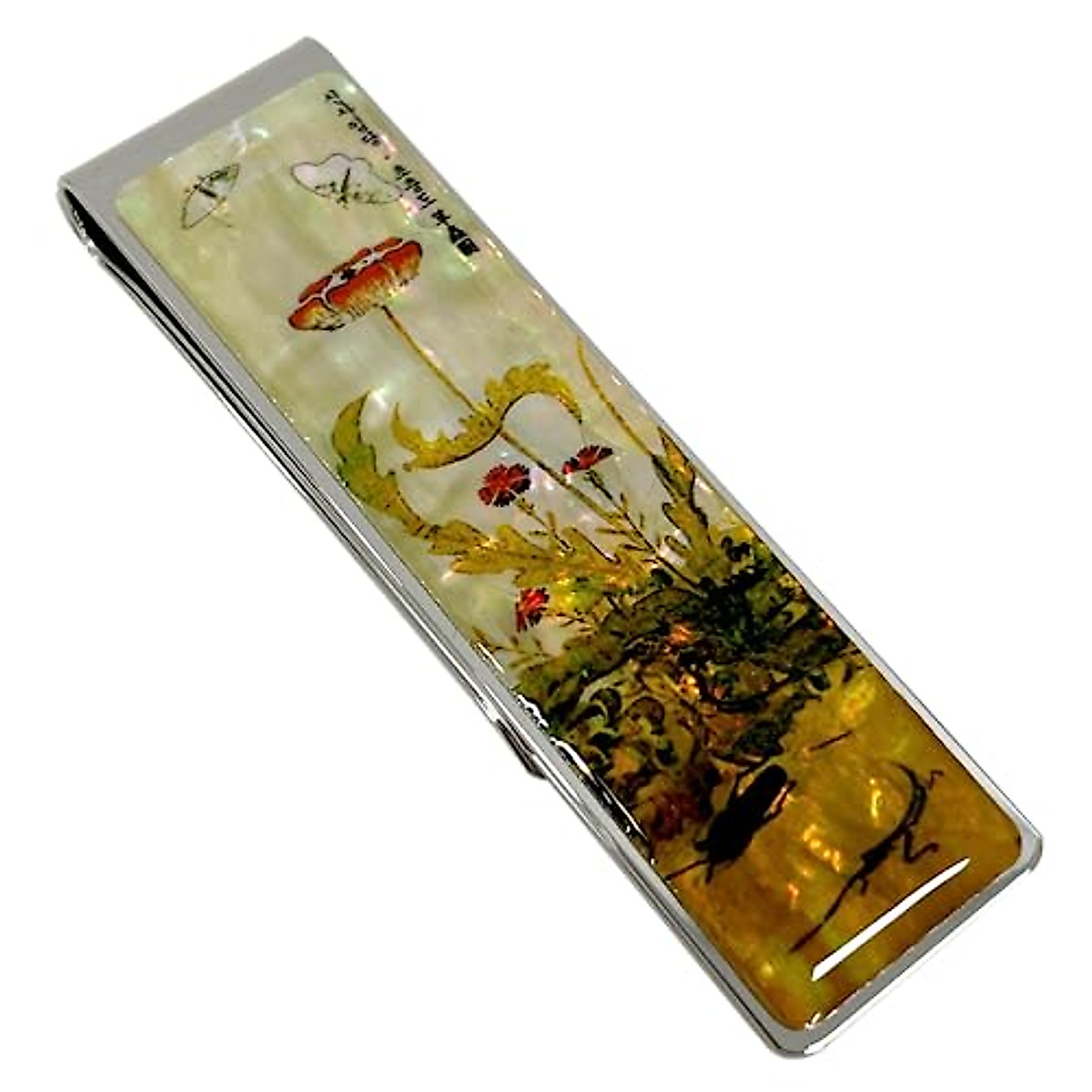 Mother of Pearl Money Clip Wallet Credit Card Slim Bussiness Card Stainless Steel Holder Noble Gift Collection (Poppy)