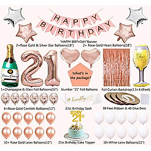 21st Birthday Decorations|21st Birthday Decorations for her|21st Birthday Decorations Rose Gold with Photo Booth Backdrop, Happy Birthday Banner, Confetti and Mylar Balloons