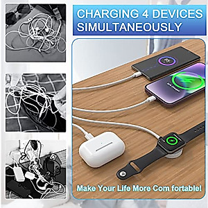 4-in-2 Apple Watch Charger Cable for Apple Watch/iPhone/Airpods, Watch Magnetic Charging Cable with iWatch Series SE/8/7/6/5/4/3/2 - Wireless Travel Watch Charger for AirPods 1/2/3/Pro&iPad Series