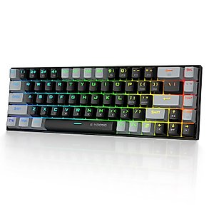 HUO JI 65% RGB Gaming Keyboard, E-YOOSO Z-686 Wired 68 Keys Mechanical Keyboard, Clicky Blue Switches, Pro Software Supported, Detachable USB-C Cable, Separate Arrow Keys - Black/Grey