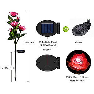 Decorman Solar Garden Rose Lights, 2 Pack Realistic Solar Outdoor Flower Lights Waterproof LED Stake Landscape Decorative Lights with 10 Roses for Garden, Lawn, Yard, Pathway, Backyard (Light Pink)