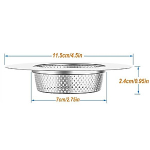 CTWHA 2PCS 4.5 Inch OD Stainless Steel Kitchen Sink Strainer Large Wide Rim Strainer Drain Strainer Suitable for Sink Drainage and Garbage Disposal