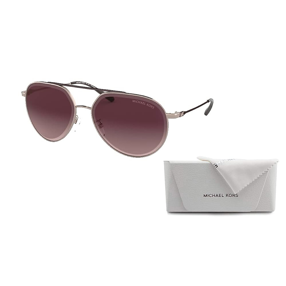 Michael Kors Antigua MK1041 Shiny Rose Gold/Cordovan Gradient 11088H 60MM Aviator Sunglasses for Women + BUNDLE With Designer iWear Eyewear Kit