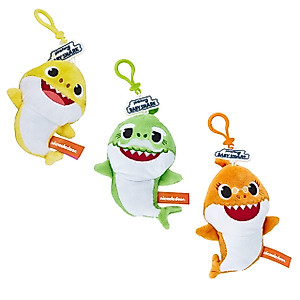 Baby Shark Coin Purse Set – Set of 3 Baby Shark Plush Toys, Including Baby, Grandma, & Grandpa Shark – Washable Polyester with Zipper – Party Favors and Gifts by PMI, 6.2 in., 3 Pack, Ages 2+