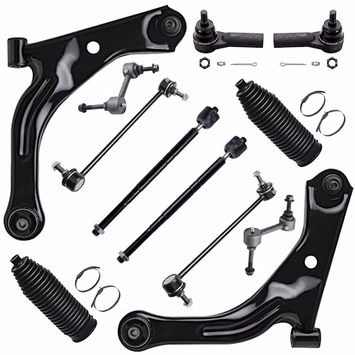 Detroit Axle - 12pc Front End Control Arms Kit for 2009 Ford Escape Mazda Tribute Mercury Mariner, Lower Control Arms w/Ball Joint Sway Bars Tie Rod Ends Boots Replacement