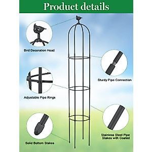 6 Feet Tall Garden Trellis for Climbing Plants Kalolary Garden Tower Obelisk Trellises Rustproof Metal Potted Plant Climbing Support for Indoor Outdoor Flowers Vegetable Fruits Vines Support (Black)