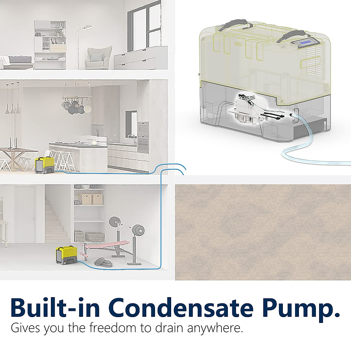 ALORAIR 180PPD Commercial Dehumidifier for Crawl Space & Basement, Wi-Fi APP Controls with Pump, Capacity up to 85 PPD at AHAM Condition, for Large Space, Job Sites, Yellow