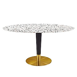 Modway Zinque Oval 60" Terrazzo Dining Table in Gold White