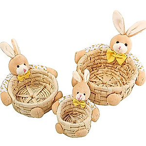 TikPick 3 Pcs Set Bunny Easter Basket Without Handle for Boy and Girl Gifts Box for Easter Eggs Stuffer Chocolate Nuts, Bunny Stuffed Animal Basket Candy Box for Home Decorations