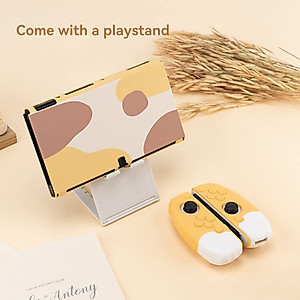 GeekShare Cute Ergonomic Protective Case Compatible with Nintendo Switch OLED Console and Joy-Con, Shock-Absorption and Anti-Scratch Slim Cover Case for Switch OLED Model- Yellow