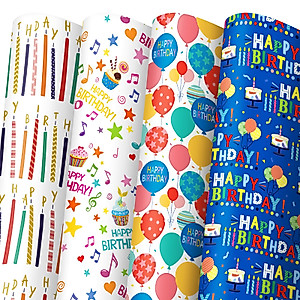 Laidans 12 Sheets Birthday Gift Wrapping Paper with 12 Gift Tags for Kids Boys Girls Men Women Holiday Birthday Party (Birthday)