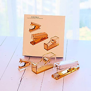 EXPUTRAN Acrylic & Gold Office Supplies Set, Acrylic Stapler, Tape Dispenser, Staple Remover, Desk Accessory for The Office or Home