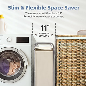 STORAGE MANIAC 85 L Laundry Hamper with Lid, Slim Laundry Sorter with Wheels, Narrow Laundry Basket Sorter, 2 Loads Dirty Clothes Hamper, Laundry Organizer, Laundry Cart with Wheels and Lid, Beige