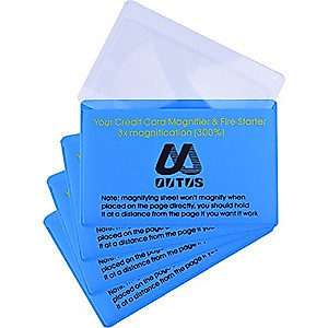 Outus 4 Pack Plastic Reading Magnifier Lens Credit Card Size Magnifier Wallet Pocket Lens Firestarter (300% Magnifier Lens)