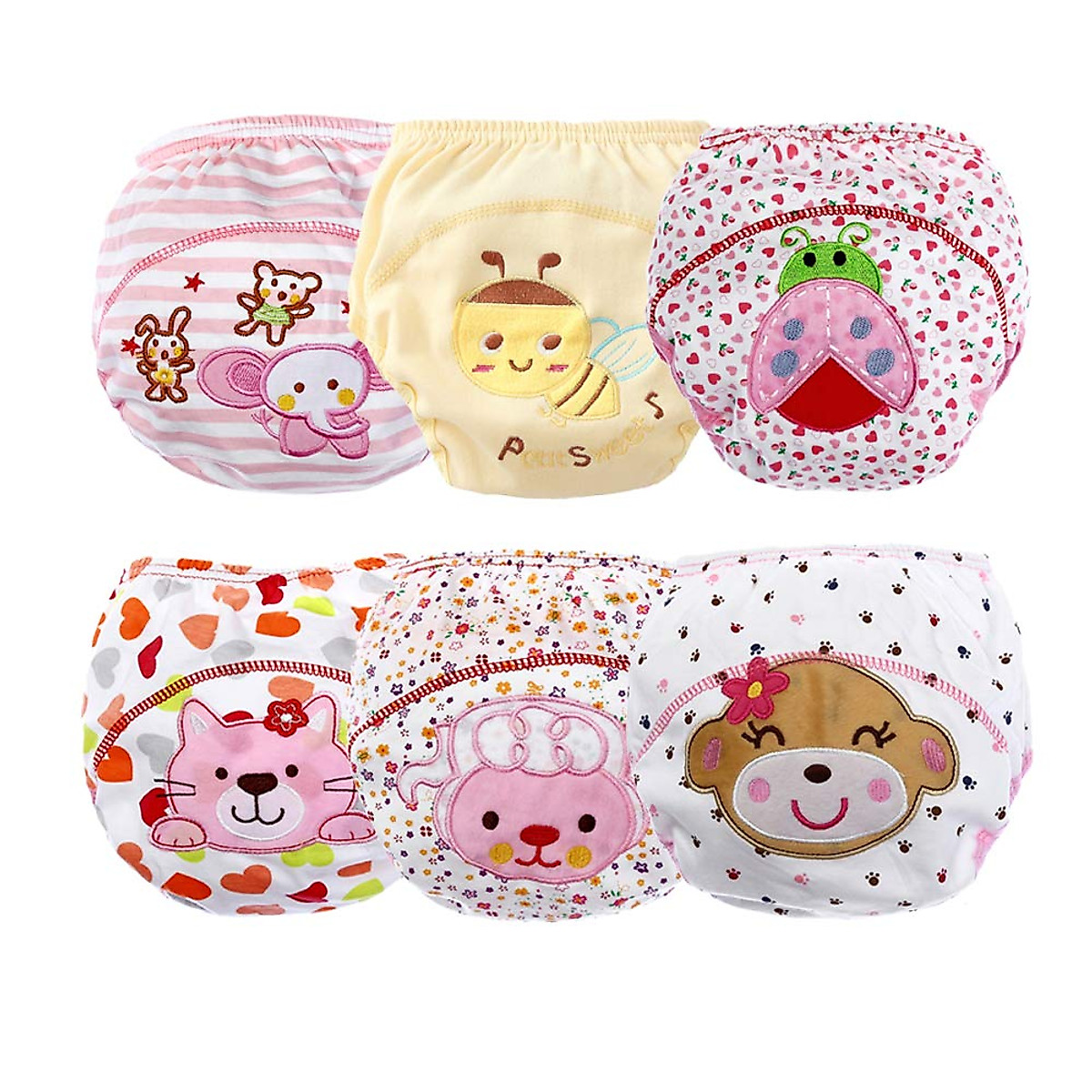 Orinery Cotton Reusable Baby Training Pants Unisex Potty Toddler Underpants Kids Waterproof Breathable Underwear 6-Pack (TP002-A, 6-12 Months Old)