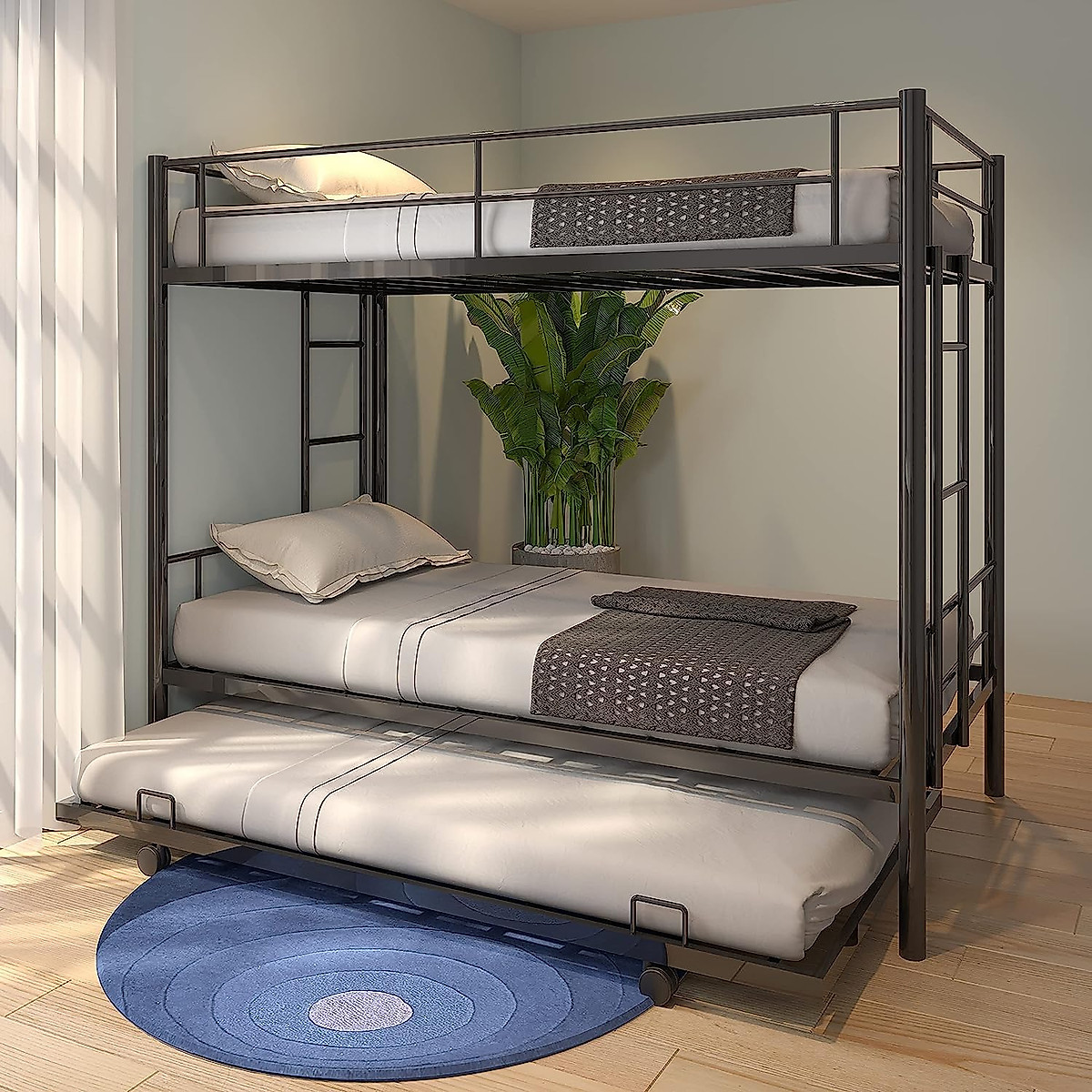 DaiNNCN Twin Over Twin Bunk Bed with Trundle,Can Be Divided Into 3 Bed Metal Heavy Duty for Kids Boys Girls Adults-Black