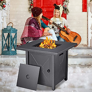 R.W.FLAME 28'' Fire Pit Table,Propane Fire Pit Table,41000BTU,propane fire pit,Portable Outdoor Fire Pit with Lava Racks,Lid & Rain Cover.Smokeless Gas Fire Pit Table for Outside Paito/Garden/Backyard