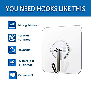 COLOGO Adhesive Hooks 20 Pack 22lb(Max) Adhesive Wall Hooks, Heavy Duty Self Adhesive Hooks for Kitchens, Bathroom, Office