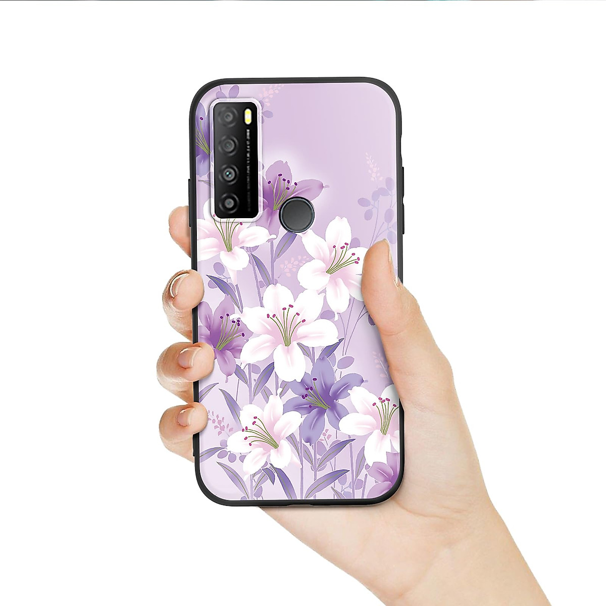 Nuouxoco Phone Case for TCL 30 XL (T701DL) with Lanyard Strap, for TCL TCL 30 XL Case (6.82 inch) Girls Women Cute Slim Shockproof Protective Cover Case for TCL 30 XL - Purple Flower