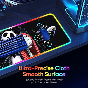 OIDOJHID RGB Skull Mouse Pad,Nightmare Before Christmas Large Gaming Mousepad with 14 Lighting Modes,Non-Slip Computer Keyboard Desk Mat,31.5×11.8 inches (A)