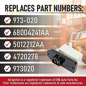 HVAC Blower Motor Fan Resistor - AC Heater Relay - Replaces 973-020, 68004241AA, 5012212AA, 4720278 - Compatible with Chrysler, Dodge & Jeep Vehicles - Ram 1500, 2500, Concorde, Grand Cherokee