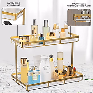Hassol 2 Tier Bathroom Countertop Organizer, Premium for Makeup Organization and Storage, Vanity Trays, Skincare Organizers, Counter Trays, Perfume, Display, Kitchen, Lotion, Cosmetic Gold Shelf
