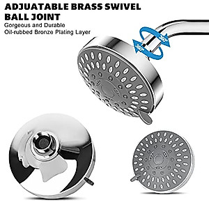 Shower Head High Pressure - OSUUQZS Rain Fixed Showerhead 5- Setting 4.1"High Flow Showerhead - with Adjustable Brass Ball- For Low Pressure Water (Chrome)