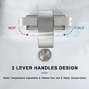 Waterfall Bathroom Sink Faucet - 2 Handle 4 Inch Centerset Faucet for Lavatory Bathroom Sink, with cUPC Faucet Supply Line Hoses for Bathroom Restroom Vanity Lavatory, Brushed Nickel