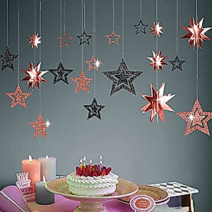 Glitter Rose Gold Black Star Garland Twinkle Little Star Party Decoration Hanging Decor Backdrop Banner Streamer for Birthday/Bday/Baby Shower/Bachelorette/Wedding/Christmas/Engagement Party Supplies