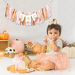Pumpkin High Chair Banner for 1st Birthday - Little Pumpkin Banner, Pumpkin Birthday Party Decorations, Pink Orange Ribbon High Chair Banner, Cake Smash Props