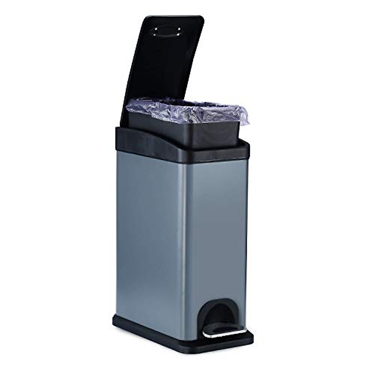 8 Liter Trash Can,Carbon Steel Garbage Can with Lid and Plastic Inner Bucket for Bathroom (Gray)