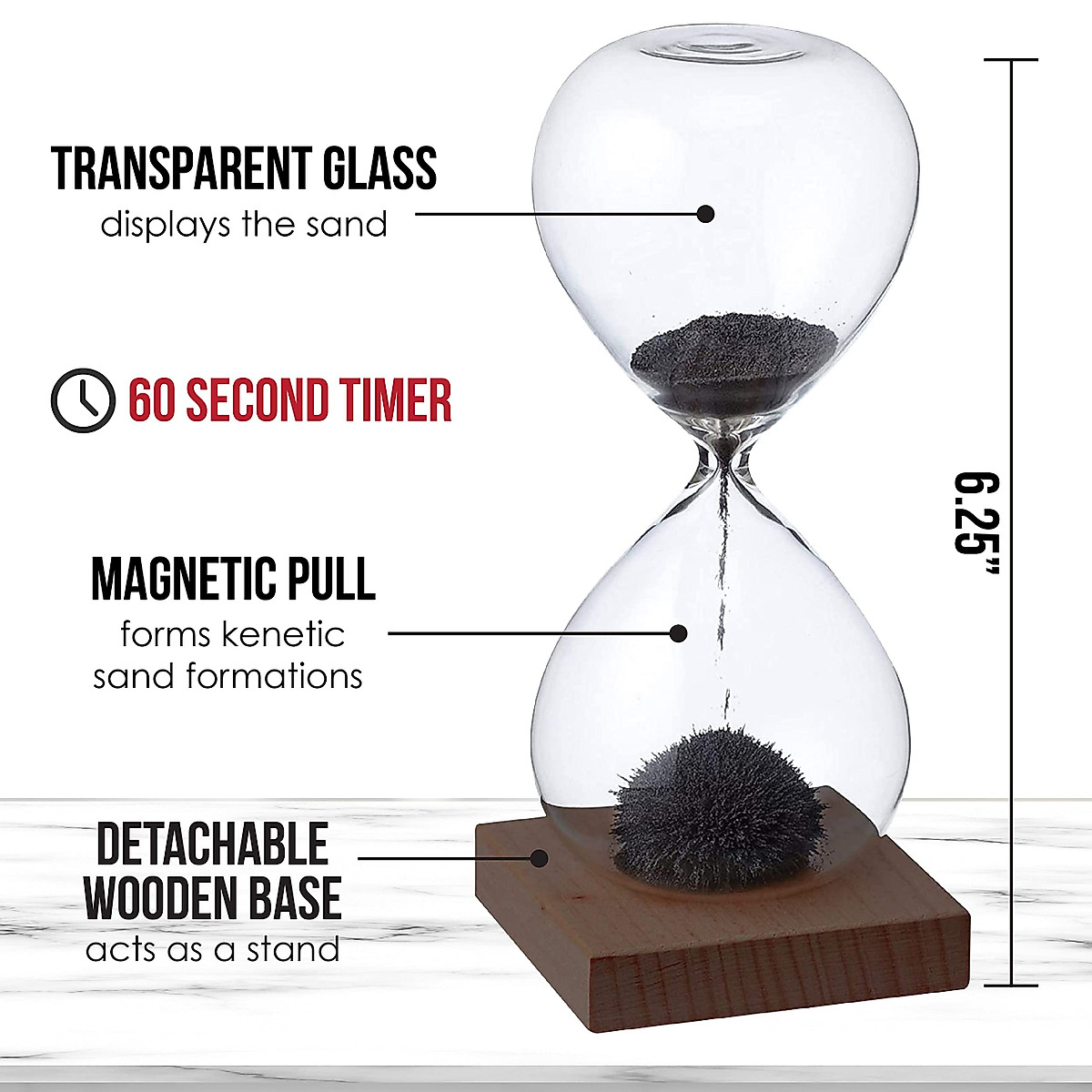 Magnetic Sand Glass Hourglass Timer with Wooden Base