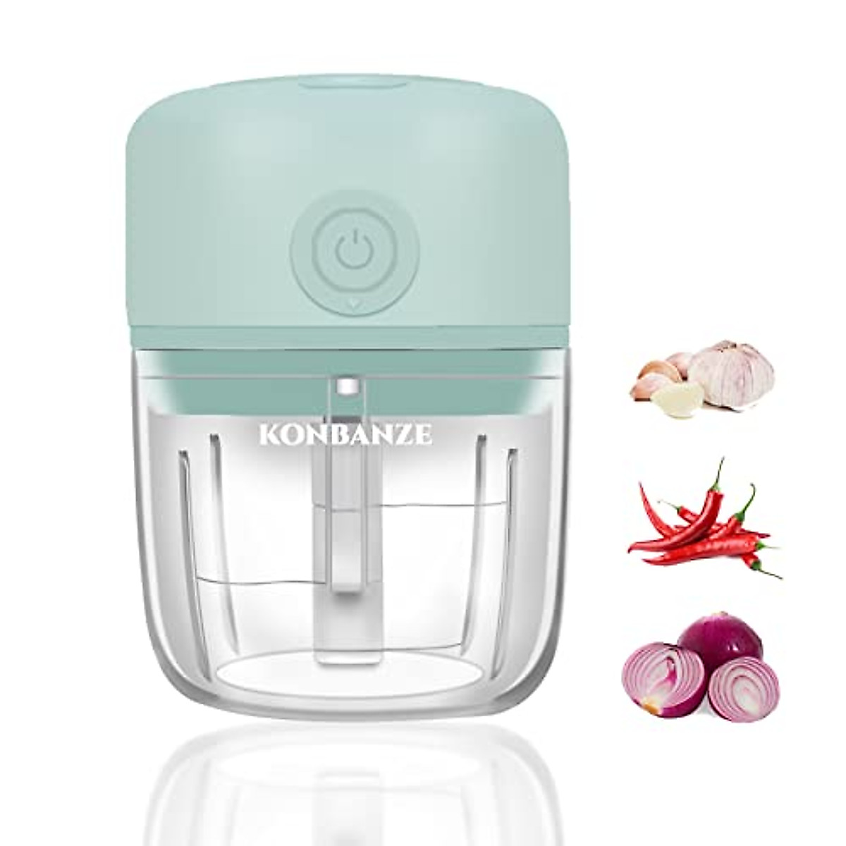 KONBANZE 2-CUP Electric Portable Mini Garlic Onion Chopper Crusher Small Food Processor Mini Food Processor Masher USB Charging Food Vegetable Cutter Kitchen Gadgets (GREEN)
