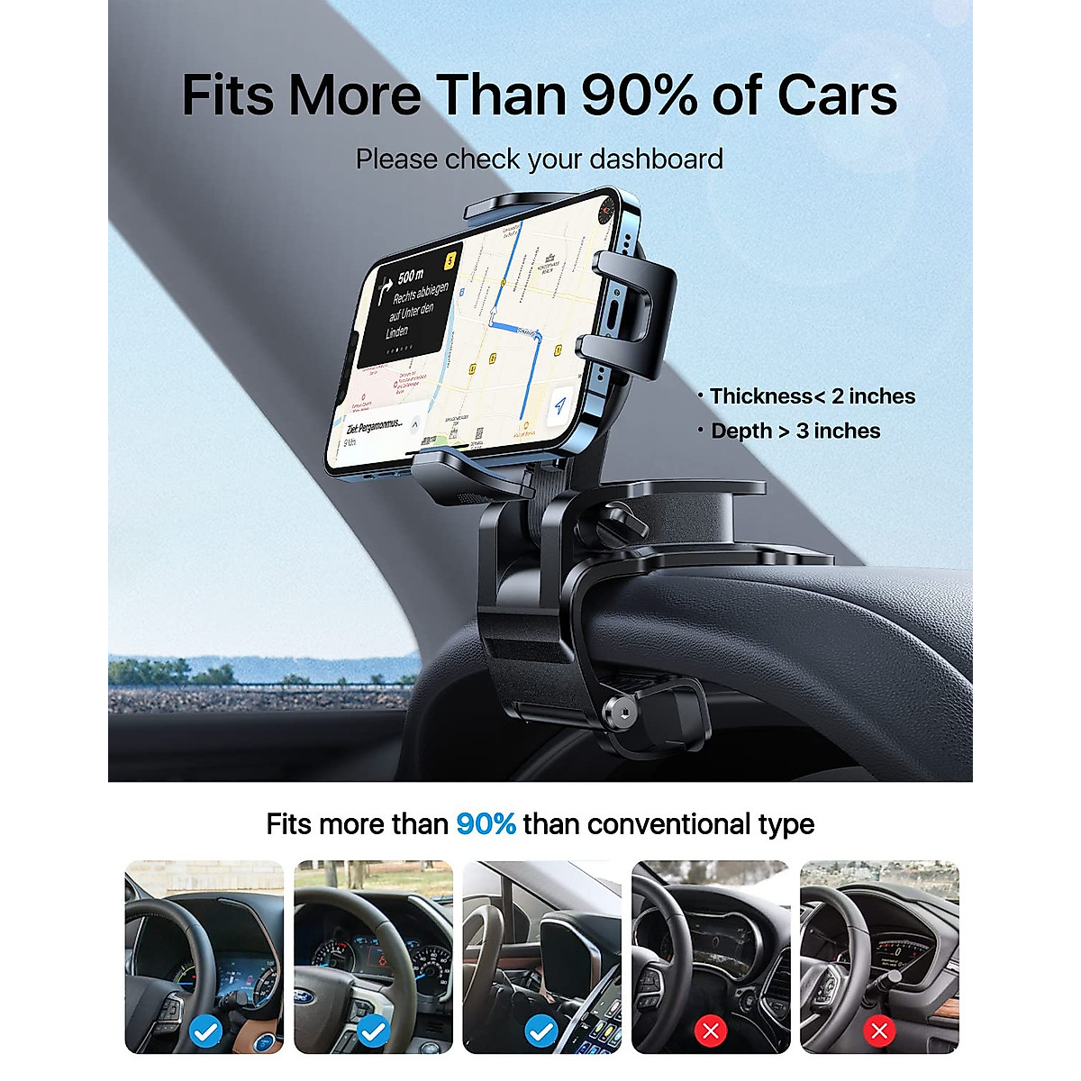 andobil Universal Car Phone Clip Holder [Military Sturdy, Firmly Grip & Never Slip] Ultra Stable Dashboard Cell Phone Mount for Car Dash Fits All iPhone 15 14 13 12 Pro Max Android Samsung GPS Devices