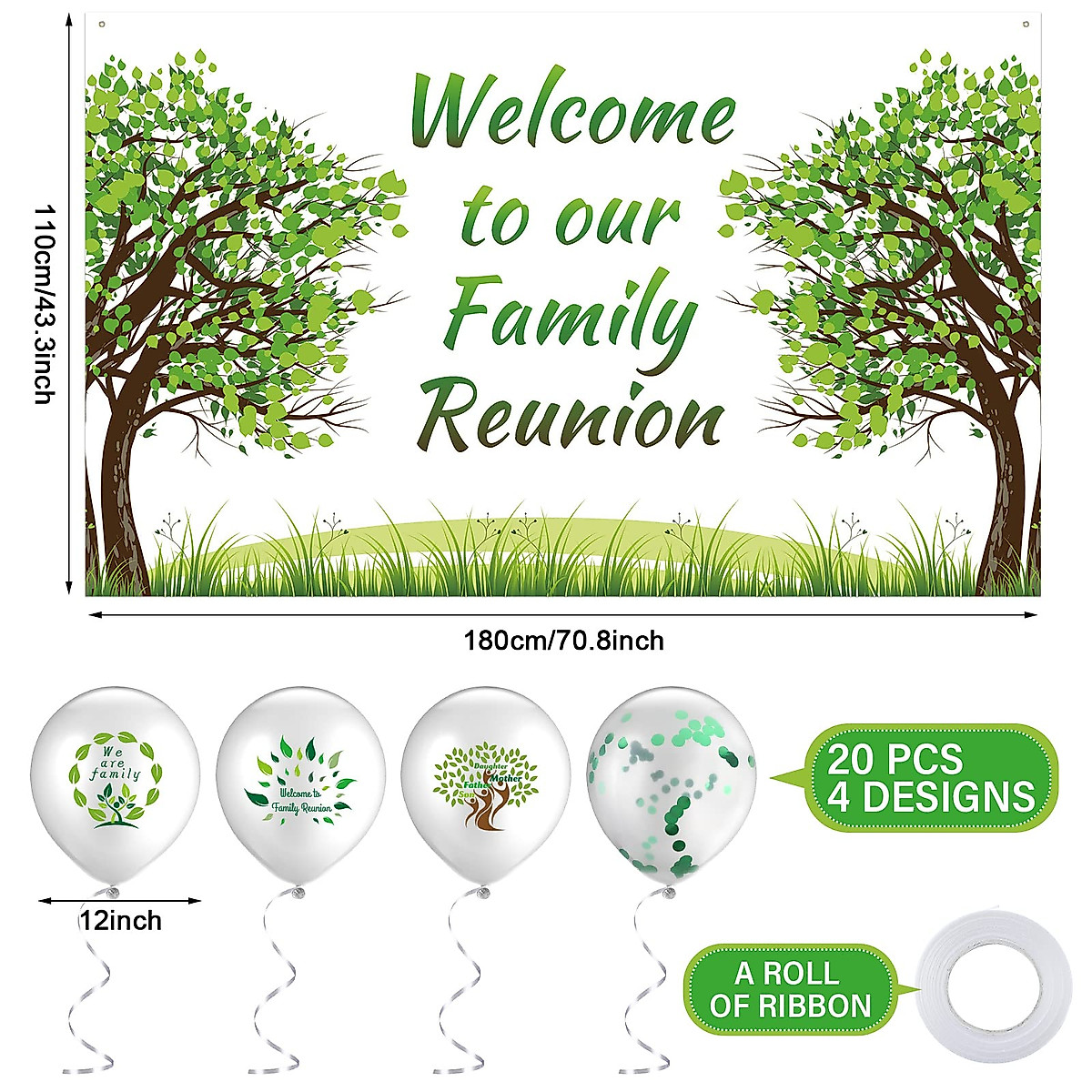 21 Pcs Family Reunion Party Decorations Family Tree Reunion Banner Backdrop Family Tree Theme Latex Balloons Family Gathering Party Supplies for Home Family Reunion Party Decoration (Family Style)