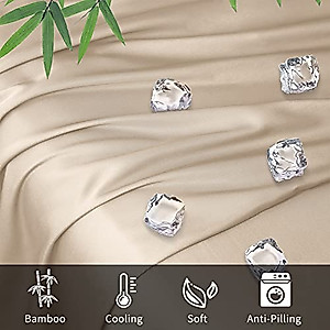 YIYEA King Size Bed Sheets, 100% Organic Viscose Derived from Bamboo, Luxury 400TC Breathable Cooling Sheets for Hot Sleepers and Night Sweats, 16" Deep Pocket Sheet Set (Beige)