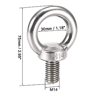 uxcell Lifting Eye Bolt M14 x 25mm Male Thread 304 Stainless Steel for Hanging, Pack of 1