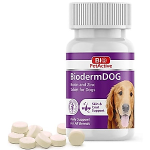 Bio Pet Active BiodermDOG 0.5 Zinc and Biotin Tablets for Dogs, Immune System, Skin, Coat and Nail Support for Dogs, 1.32 oz, 75 Chewable Tablets