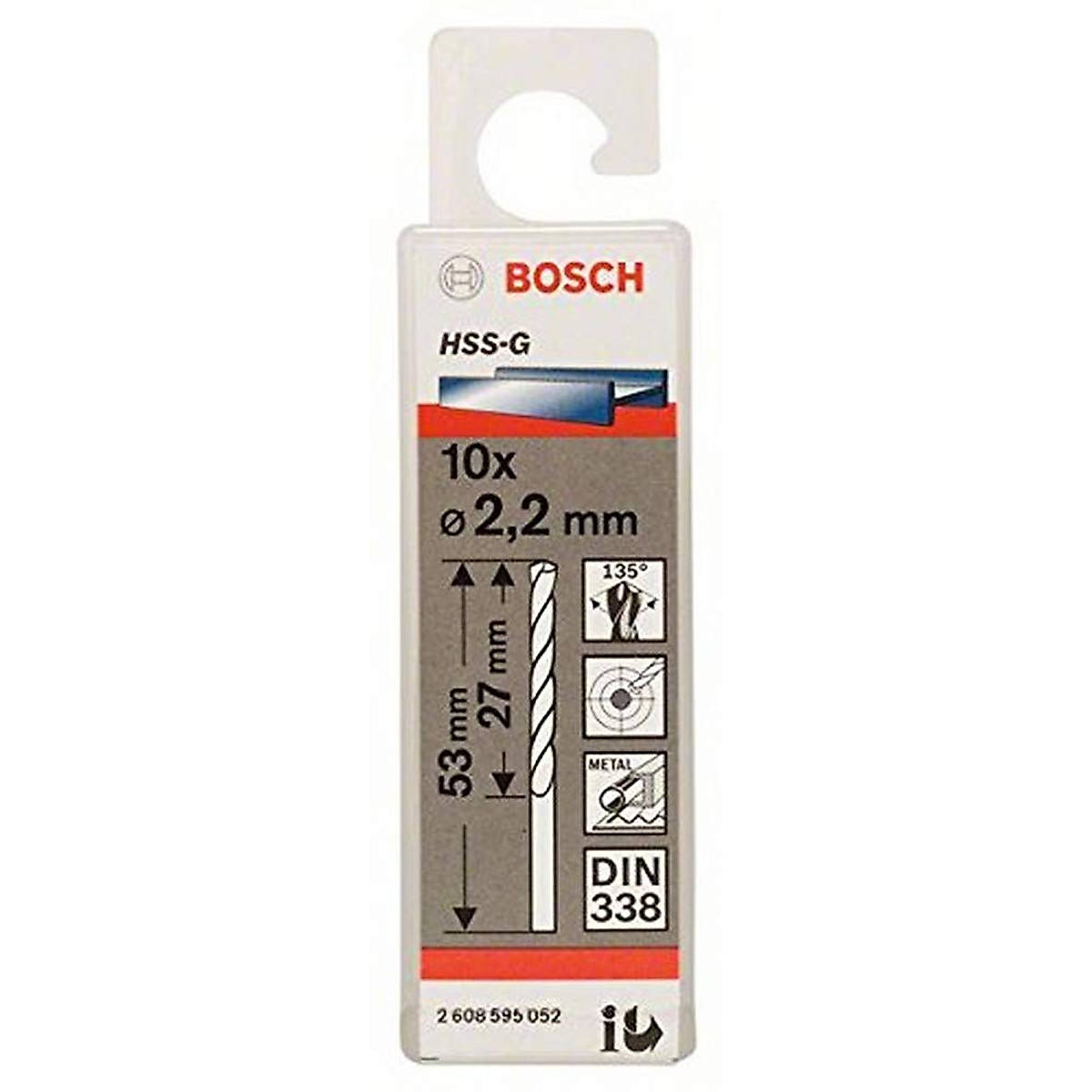 Bosch 2608595052 Metal Drill Bit Hss-G 2, 2mmx27mmx53mm 10 Pcs