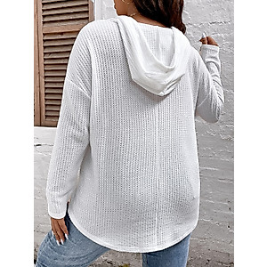 SOLY HUX Women's Plus Size Hoodies Long Sleeve Drawstring Waffle Knit Pullover Sweatshirt Tops Solid White 2XL