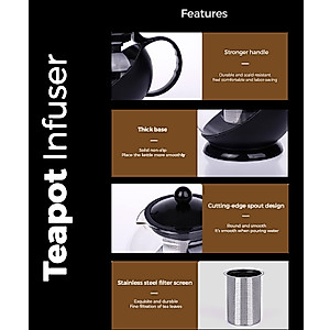 LARGE GLASS TEAPOT KETTLE WITH INFUSER AND FILTER FOR LOOSE TEA DISHWASHER SAFE 50OZ / 1500ML BREW TEA POT HALF MOON HEAT RESISTENT HERBAL TEA MAKER. BEST VALUE FOR MONEY!