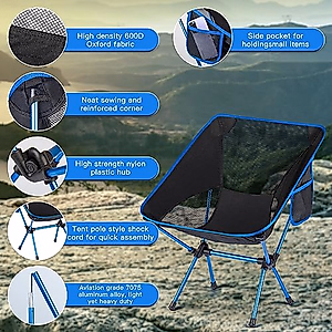 Camping Chair, 2lbs Ultra Light Backpacking Chair, Collapsible Chair with Aero Aluminium Frame, Hold up to 230 lbs, Portable Camping Chair for Camping, Barbecues, Hiking, Music Festivals (Blue)