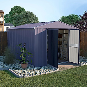 MUPATER 8x10 FT Metal Storage Shed, Outdoor Storage Shed Kit with Lockable Doors, Garden Furniture Tools Storage House with Vents for Backyard, Patio, Grey